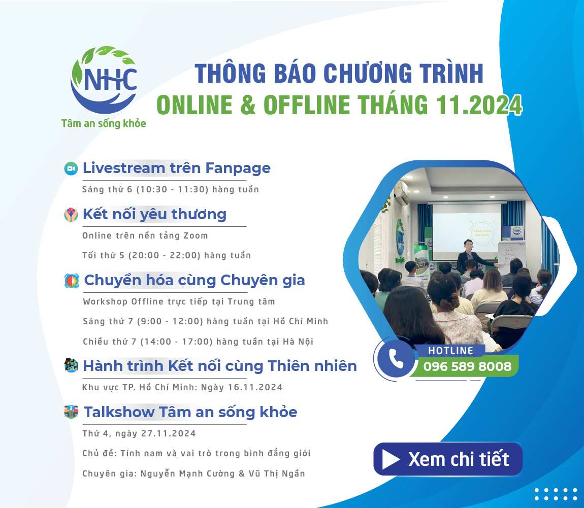 Trung tâm Tâm lý và Phát triển Con người NHC Việt Nam thông báo các chương trình tháng 11 năm ...